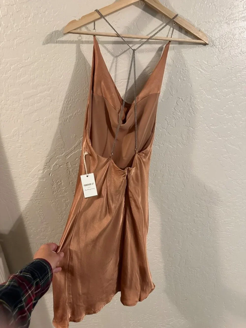 Forever 21 | Dresses | Nwt Rose Gold Cowl Neck Satin Metal Chain Mini ...